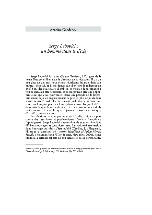 (PDF) Serge Lebovici : un homme dans le siècle