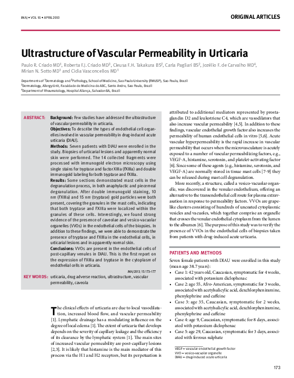 (PDF) Ultrastructure of vascular permeability in urticaria