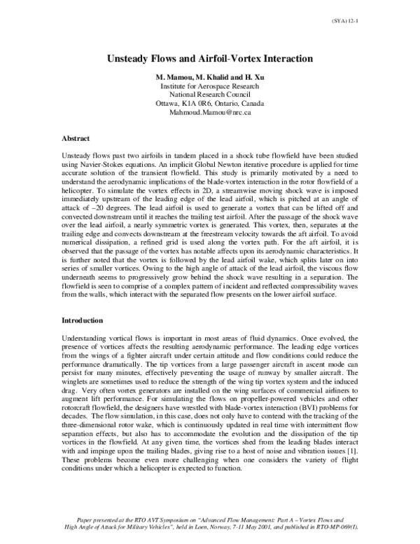 (PDF) Unsteady Flows and Airfoil-Vortex Interaction