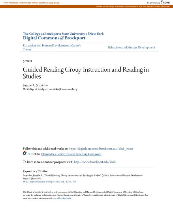 (PDF) Guided Reading Group Instruction and Reading in Studies