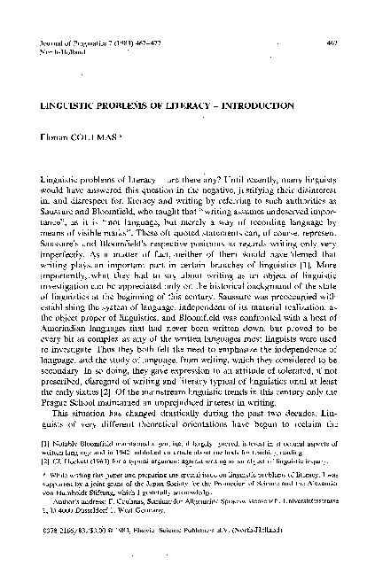 (PDF) Linguistic problems of literacy — introduction