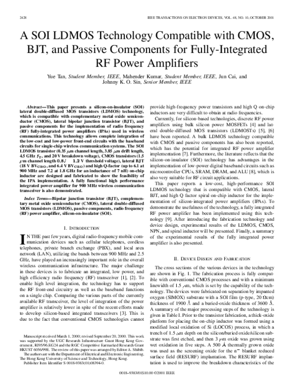 (PDF) A SOI LDMOS technology compatible with CMOS, BJT, and passive ...
