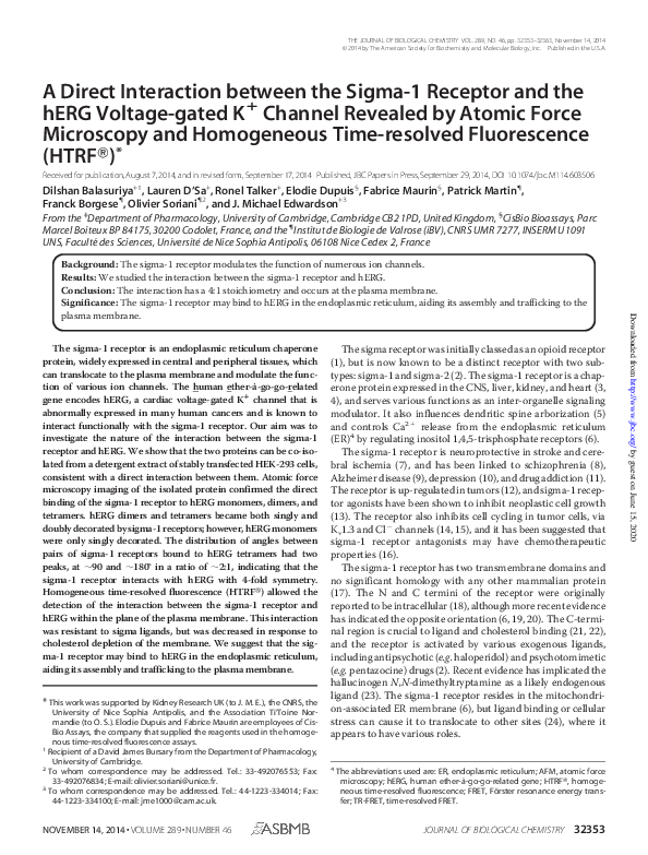 (PDF) A direct interaction between the sigma-1 receptor and the hERG ...