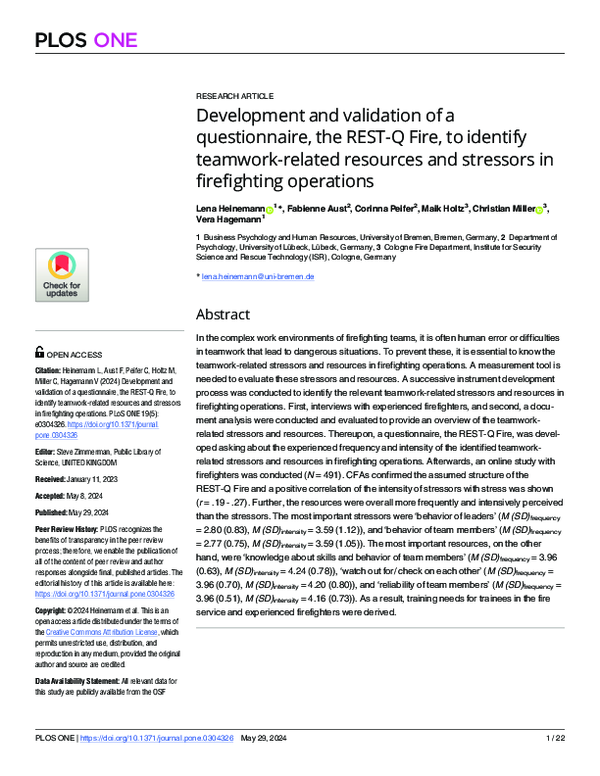 (PDF) Development and validation of a questionnaire, the REST-Q Fire, to identify teamwork ...