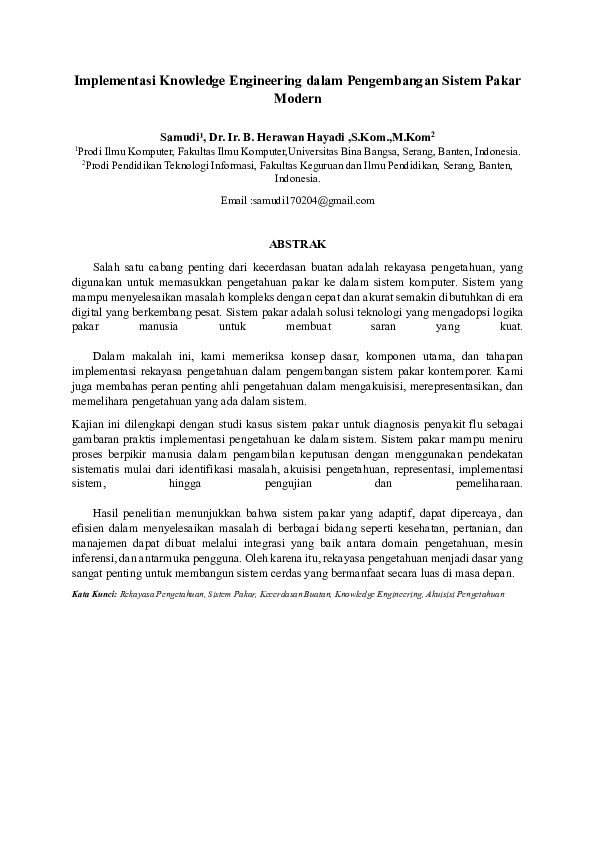 (PDF) Implementasi Knowledge Engineering dalam Pengembangan Sistem Pakar Modern