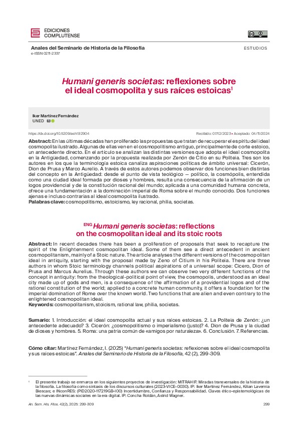 (PDF) 'Humani generis societas': reflexiones sobre el ideal cosmopolita ...