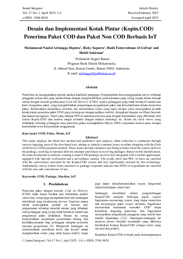 (PDF) Desain dan Implementasi Kotak Pintar (Kopin.COD) Penerima Paket ...