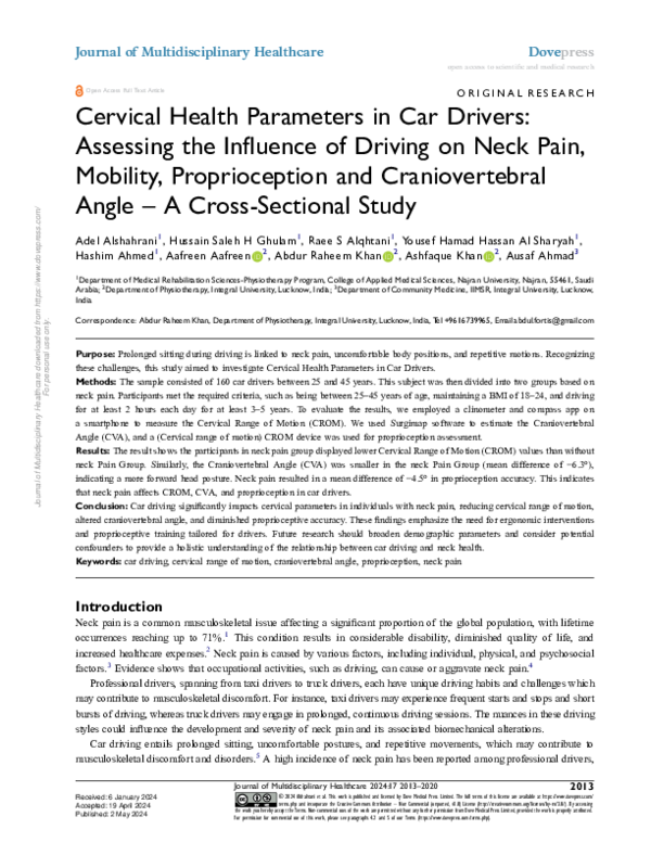 (PDF) Cervical Health Parameters in Car Drivers: Assessing the ...