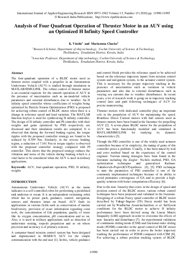 (PDF) Analysis of Four Quadrant Operation of Thruster Motor in an AUV using an Optimized H ...