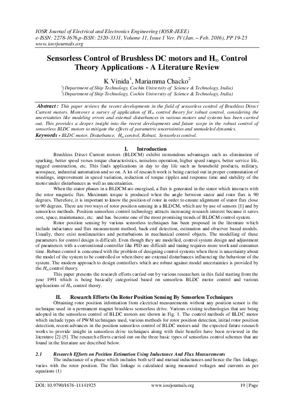 (PDF) Sensorless Control of Brushless DC motors and H ∞ Control Theory Applications-A Literature ...