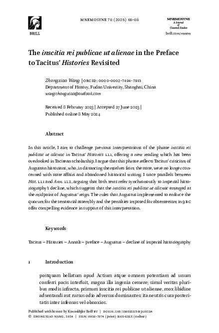 (PDF) inscitia rei publicae ut alienae in the Preface to Tacitus ...