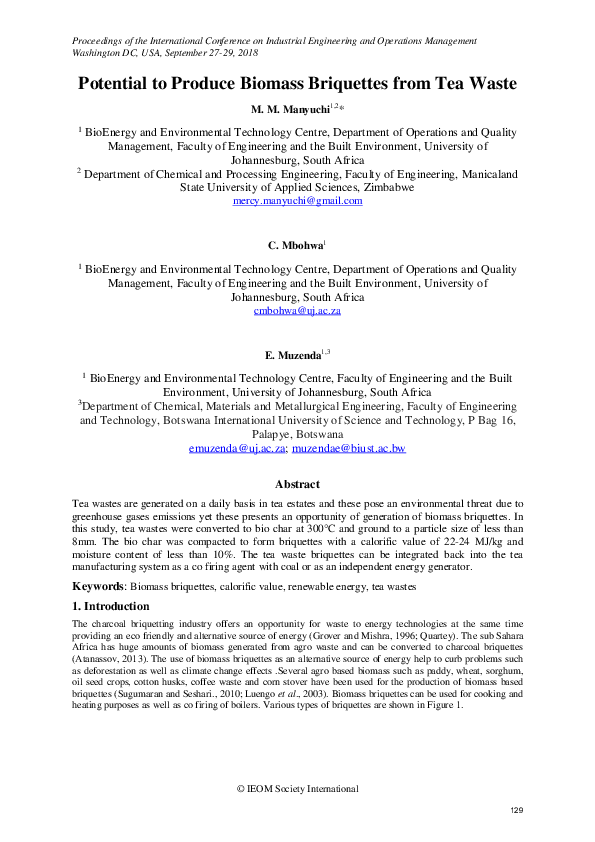 (PDF) Potential to produce biomass briquettes from tea waste