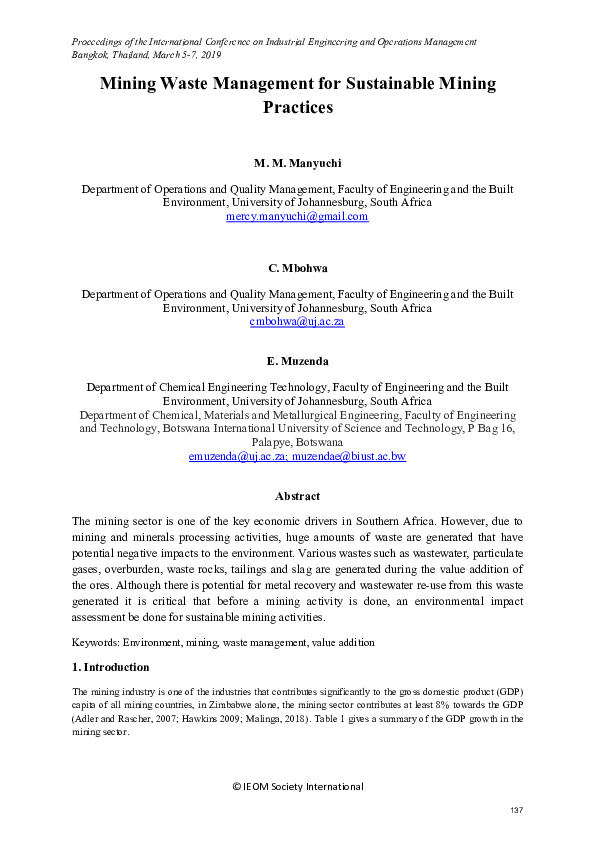 (PDF) Mining waste management for sustainable mining practices