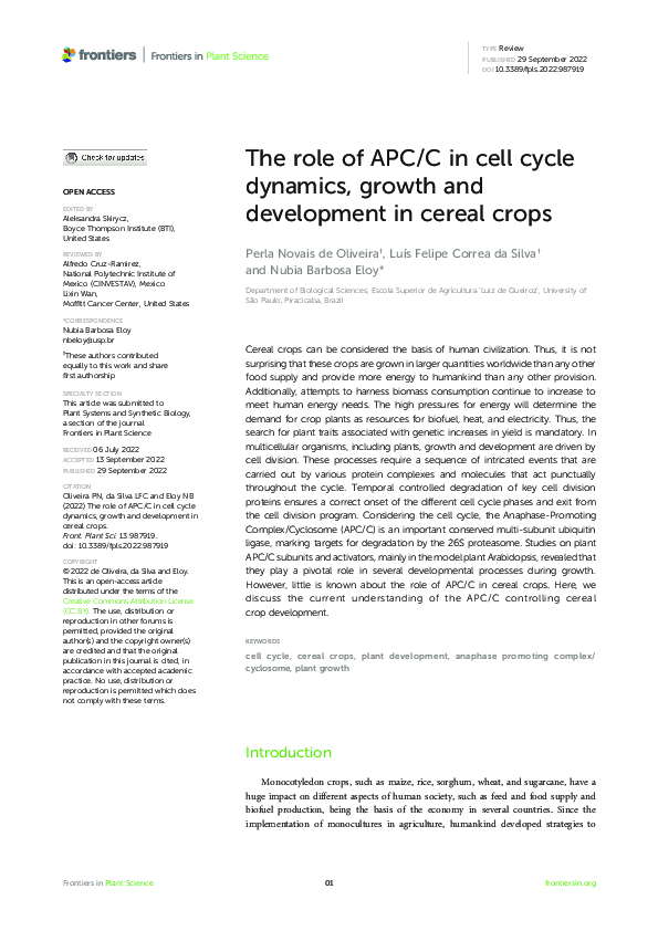(PDF) The role of APC/C in cell cycle dynamics, growth and development ...