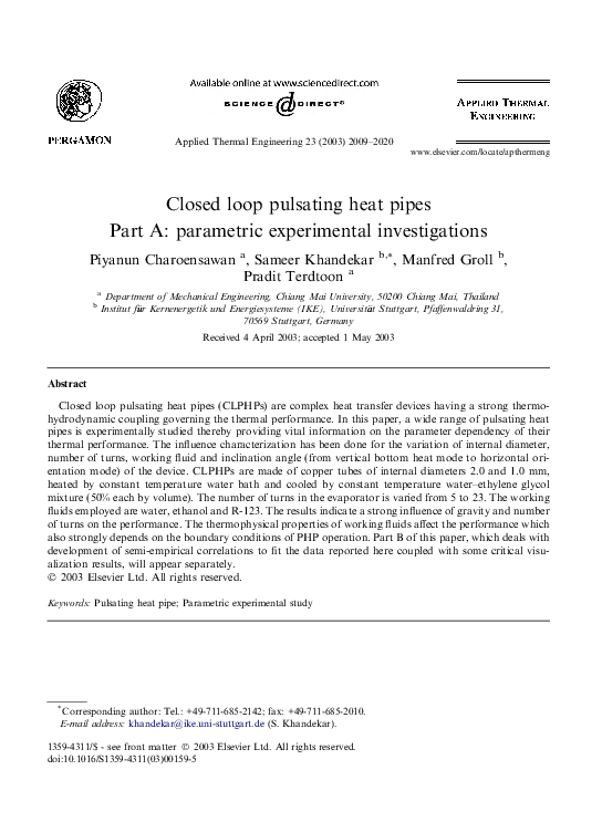(PDF) Closed loop pulsating heat pipes