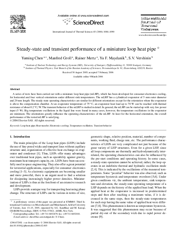 (PDF) Steady-state and transient performance of a miniature loop heat pipe