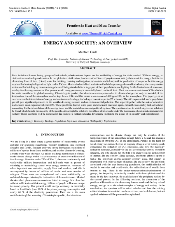 (PDF) Energy and Society: An Overview