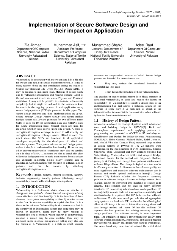 (PDF) Implementation of Secure Software Design and their impact on Application
