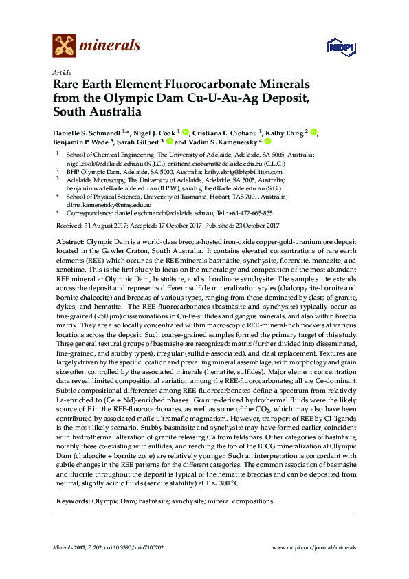 (PDF) Rare Earth Element Fluorocarbonate Minerals from the Olympic Dam Cu-U-Au-Ag Deposit, South ...