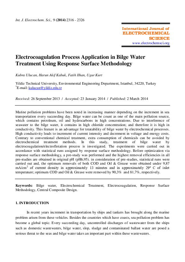 (PDF) Electrocoagulation Process Application in Bilge Water Treatment ...