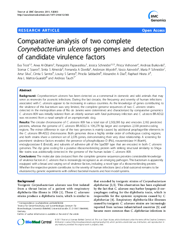 (PDF) Comparative analysis of two complete Corynebacterium ulcerans ...