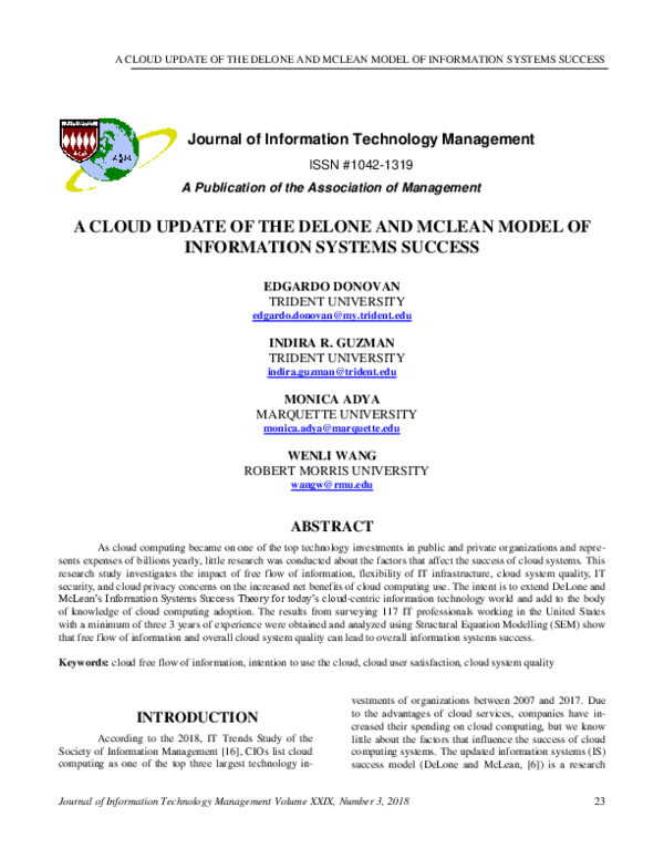 (PDF) A Cloud Update of the DeLone and McLean Model of Information ...