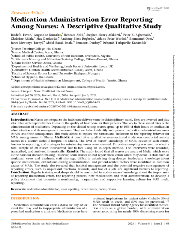 (PDF) Medication Administration Error Reporting Among Nurses: A ...
