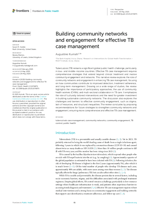 (PDF) Building community networks and engagement for effective TB case ...