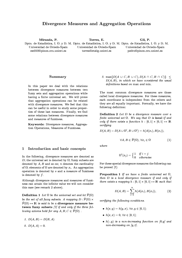 (PDF) Divergence Measures and Aggregation Operations
