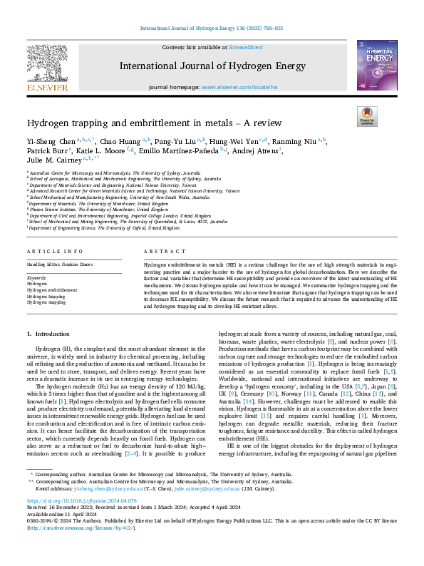 (PDF) Hydrogen trapping and embrittlement in metals -A review