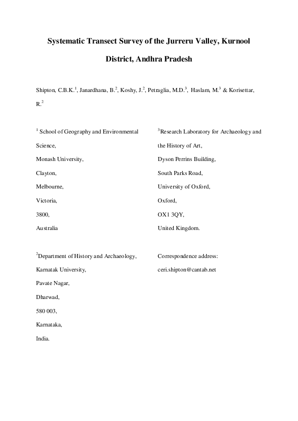 (PDF) Systematic transect survey of the Jurreru valley, Kurnool ...