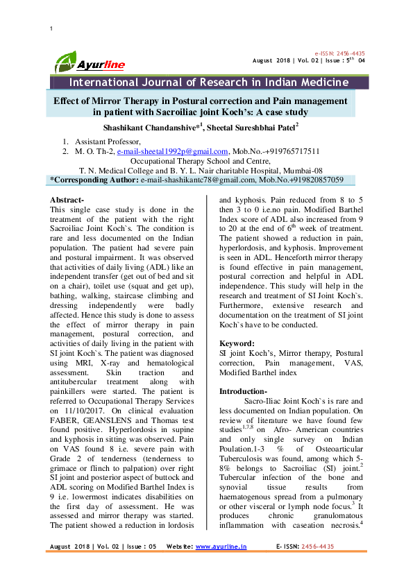 (PDF) Effect of Mirror Therapy in Postural correction and Pain management in patient with ...