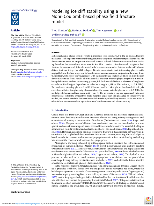 (PDF) Modeling ice cliff stability using a new Mohr-Coulomb-based phase ...