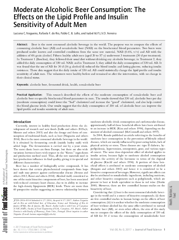 (PDF) Moderate Alcoholic Beer Consumption: The Effects on the Lipid ...