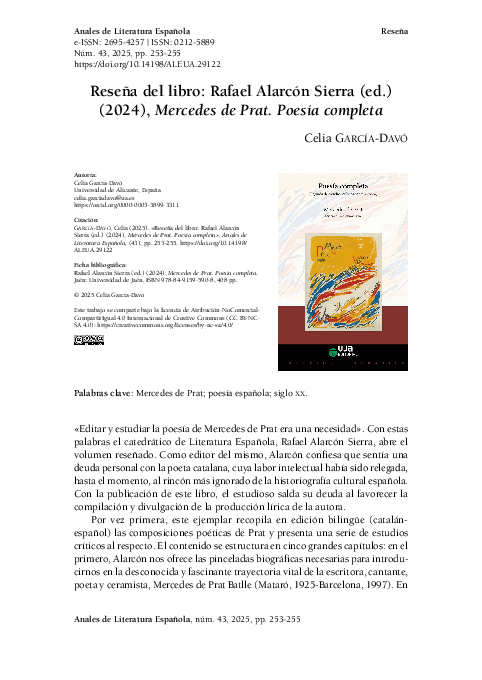 (PDF) Celia García-Davó, "Rafael Alarcón Sierra (ed.) (2024), Mercedes ...