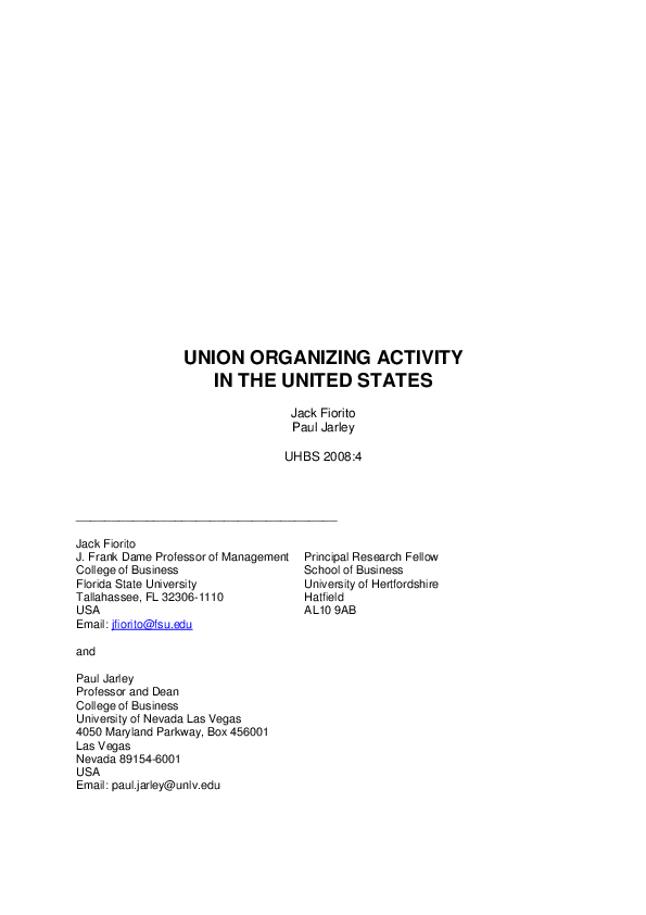 (PDF) Union organizing activity in the United States