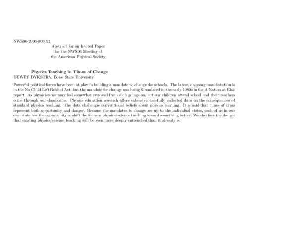(PDF) Physics Teaching in Times of Change