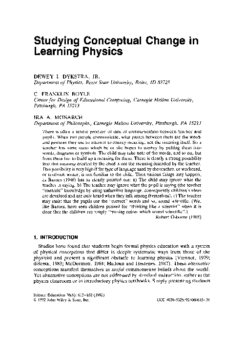 (PDF) Studying conceptual change in learning physics
