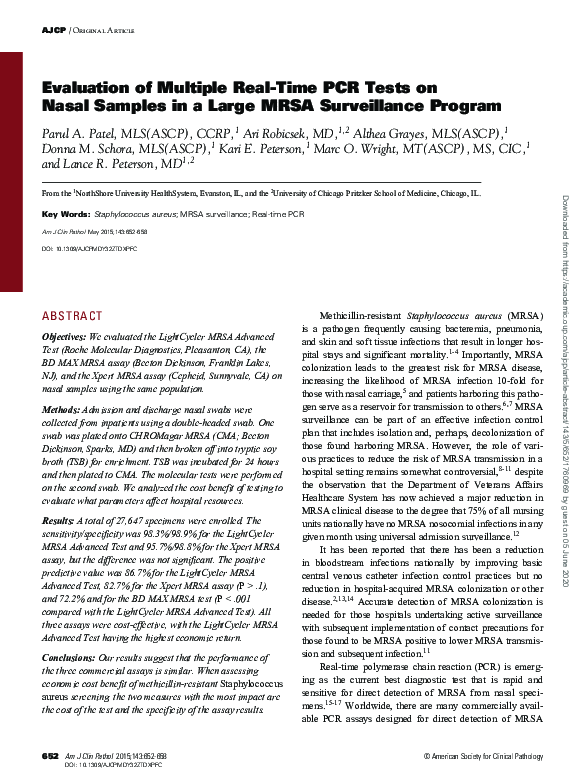 (PDF) Evaluation of multiple real-time PCR tests on nasal samples in a ...