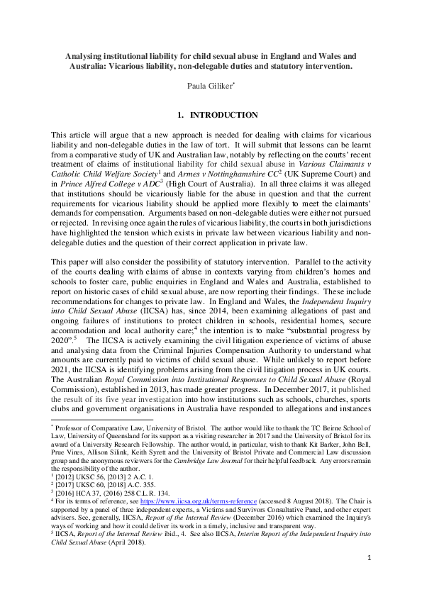 (PDF) Analysing Institutional Liability for Child Sexual Abuse in ...
