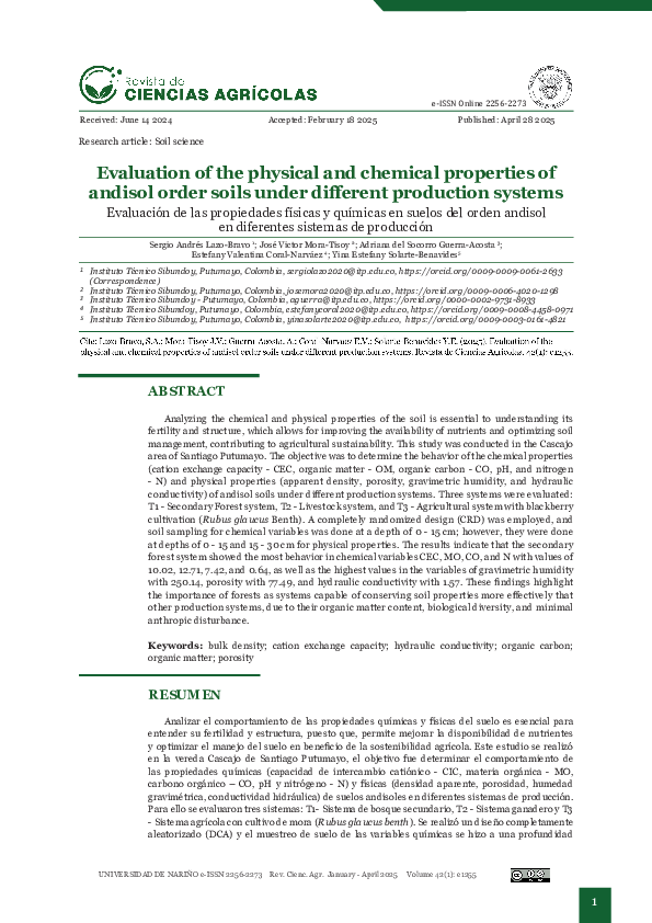 (PDF) Evaluation of the physical and chemical properties of andisol ...