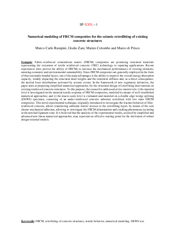 (PDF) Numerical modeling of FRCM composites for the seismic ...