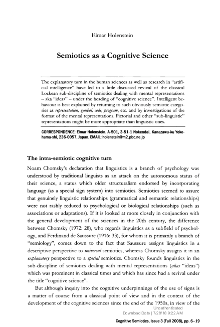 (PDF) Semiotics as a Cognitive Science