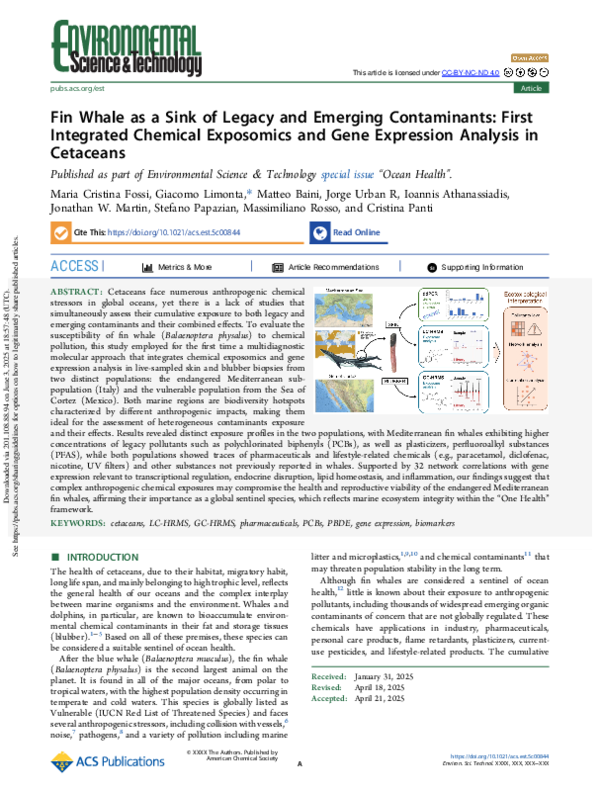 (PDF) Fossi et al 2025 fin whale as a sink of legacy and emerging contaminants first integrated ...