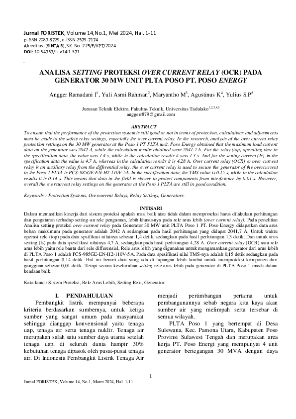 (PDF) Analisa Setting Proteksi Over Current Relay (Ocr) Pada Generator ...