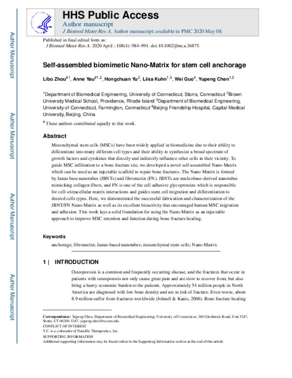 (PDF) Self‐assembled biomimetic Nano‐Matrix for stem cell anchorage