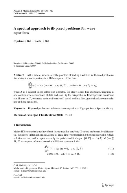 (PDF) A spectral approach to ill-posed problems for wave equations