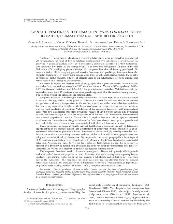 (PDF) Genetic Responses to Climate in Pinus contorta: Niche Breadth ...