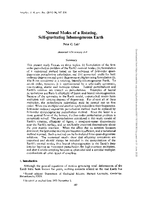 (PDF) Normal Modes of a Rotating, Self-gravitating Inhomogeneous Earth