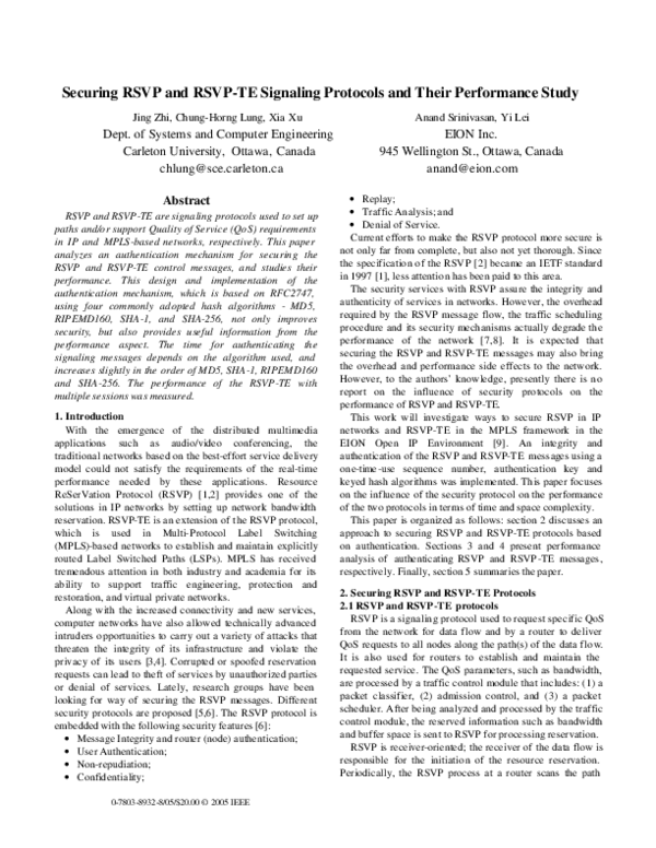 (PDF) Securing RSVP and RSVP-TE signaling protocols and their ...